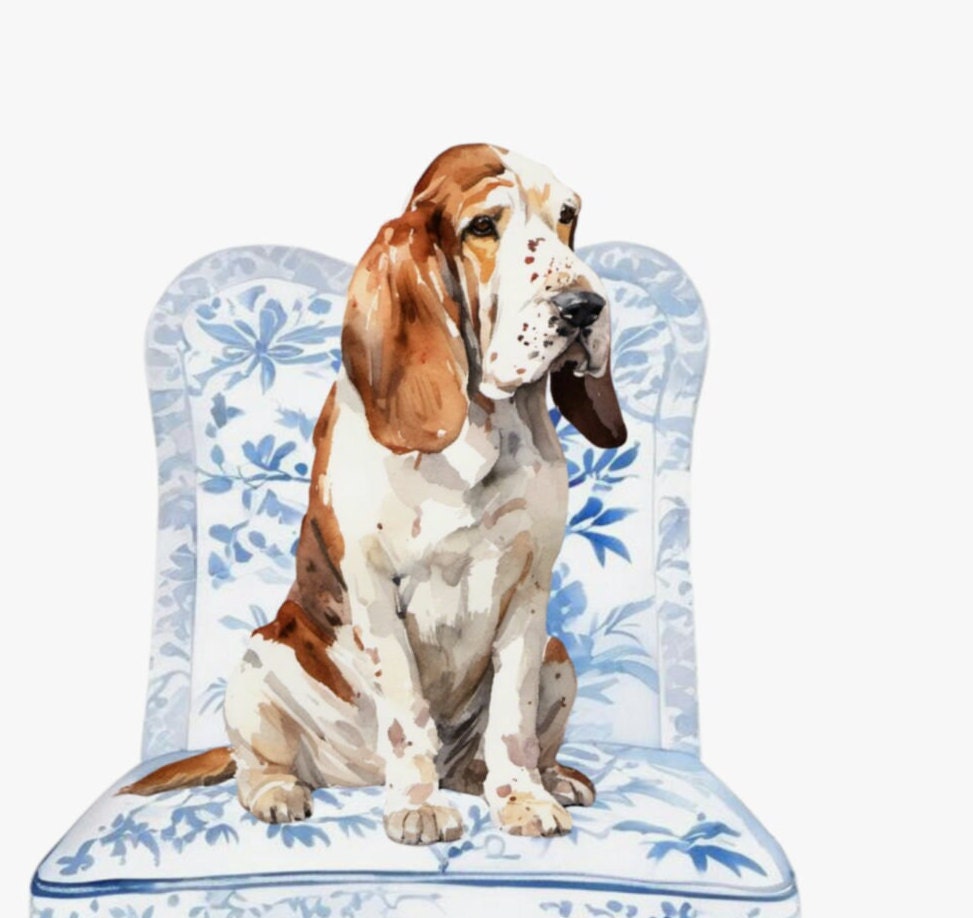 Basset Hound Art Print, Chinoiserie Dog, Preppy Dog Prints, Dog Mom ...