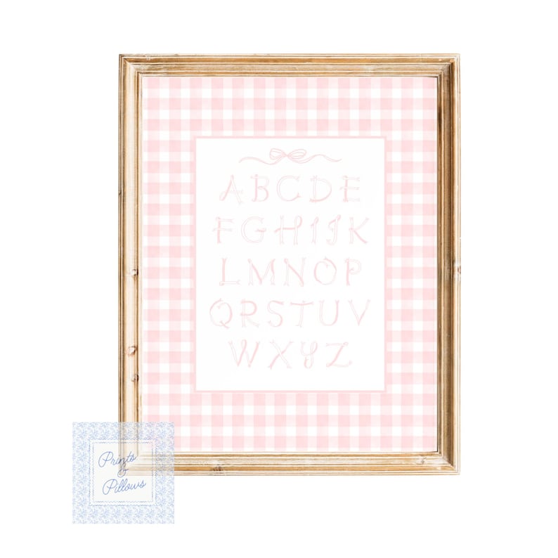 Pink Alphabet Poster Nursery Wall Art Gingham Baby Girl Room ...