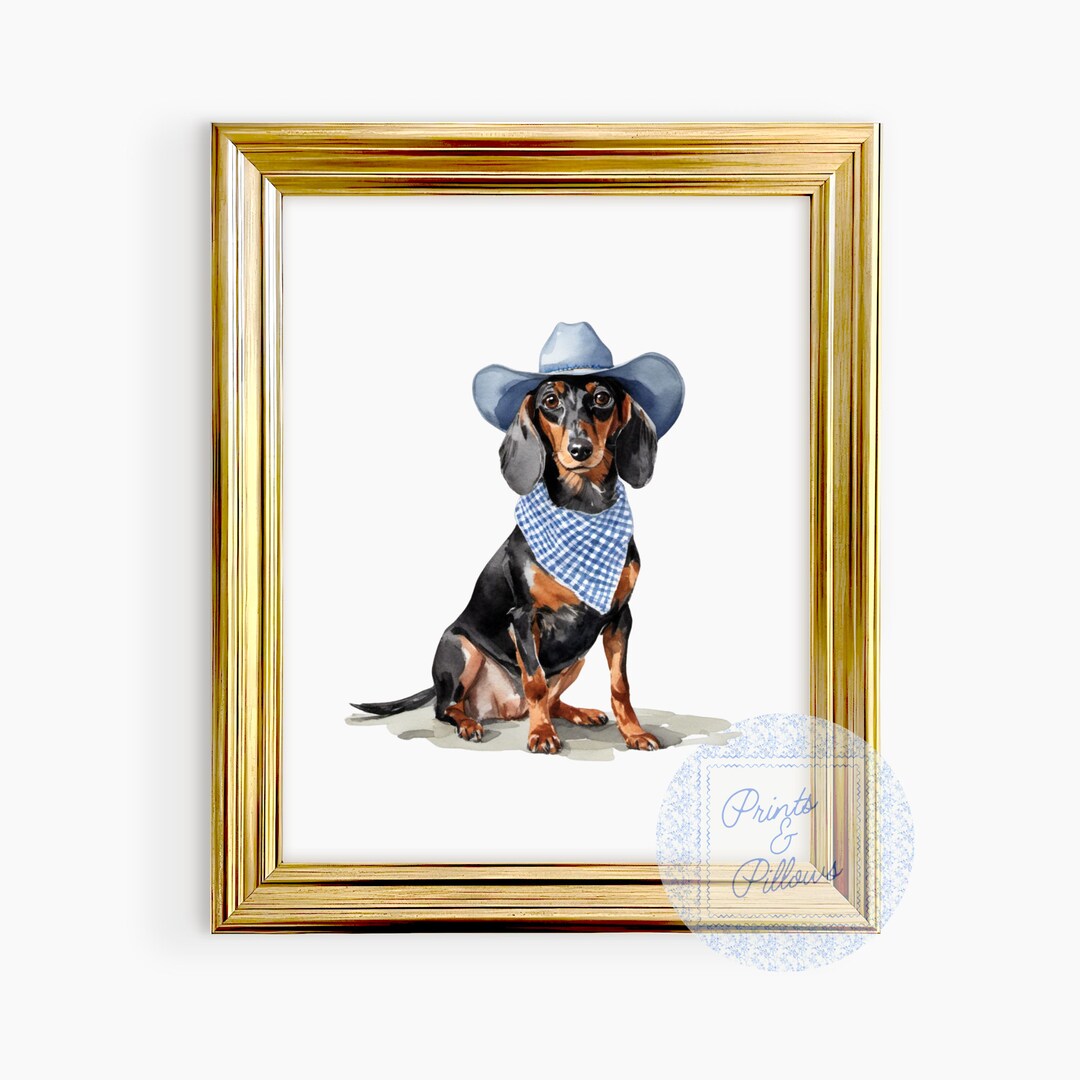 Dachshund Art Print, Cowboy Dog, Western Art Print, Dog Mom Gift ...