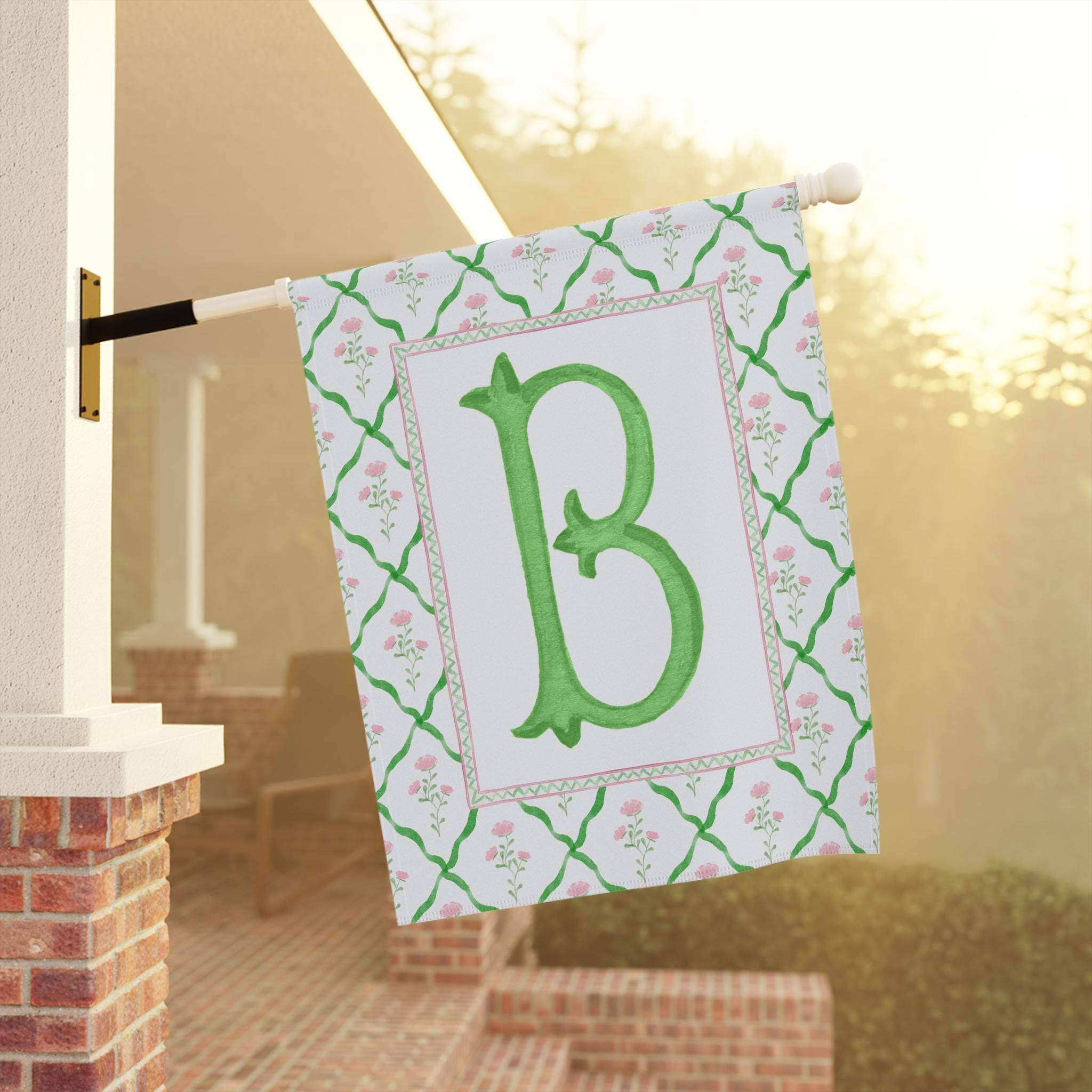 Personalized Monogram Garden Flag Pink and Green Floral Yard Flag ...