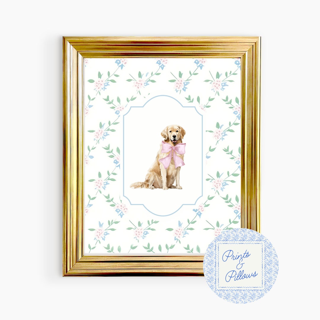 Golden Retriever Art Print, Preppy Dog Print, Preppy Wall Decor, Dog ...