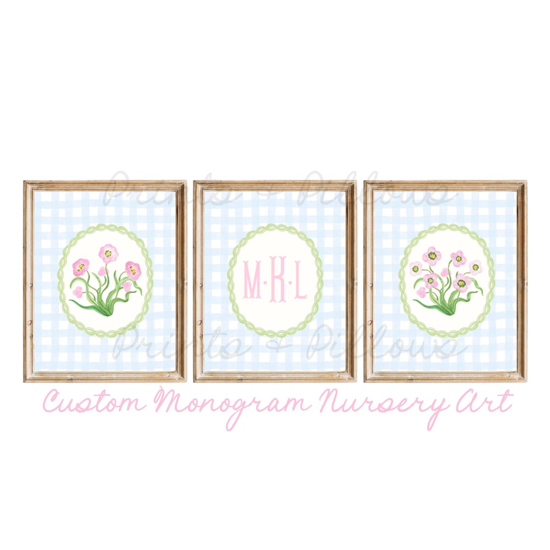 Set of 3 French Floral Print, Monogram Nursery Art, Grand Millennial ...