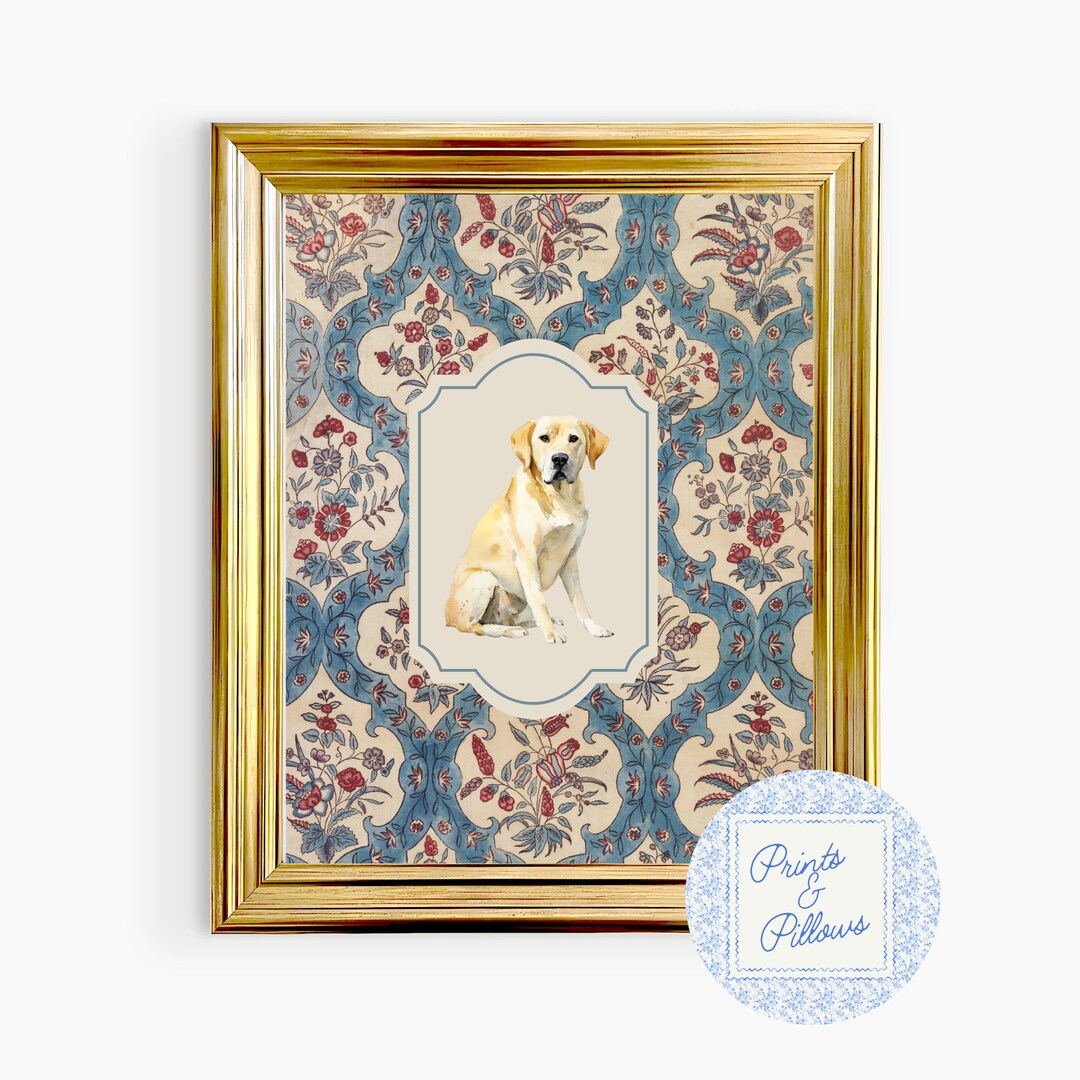 Yellow Lab Art Print, Vintage Dog, Grand Millennial Art, Vintage ...