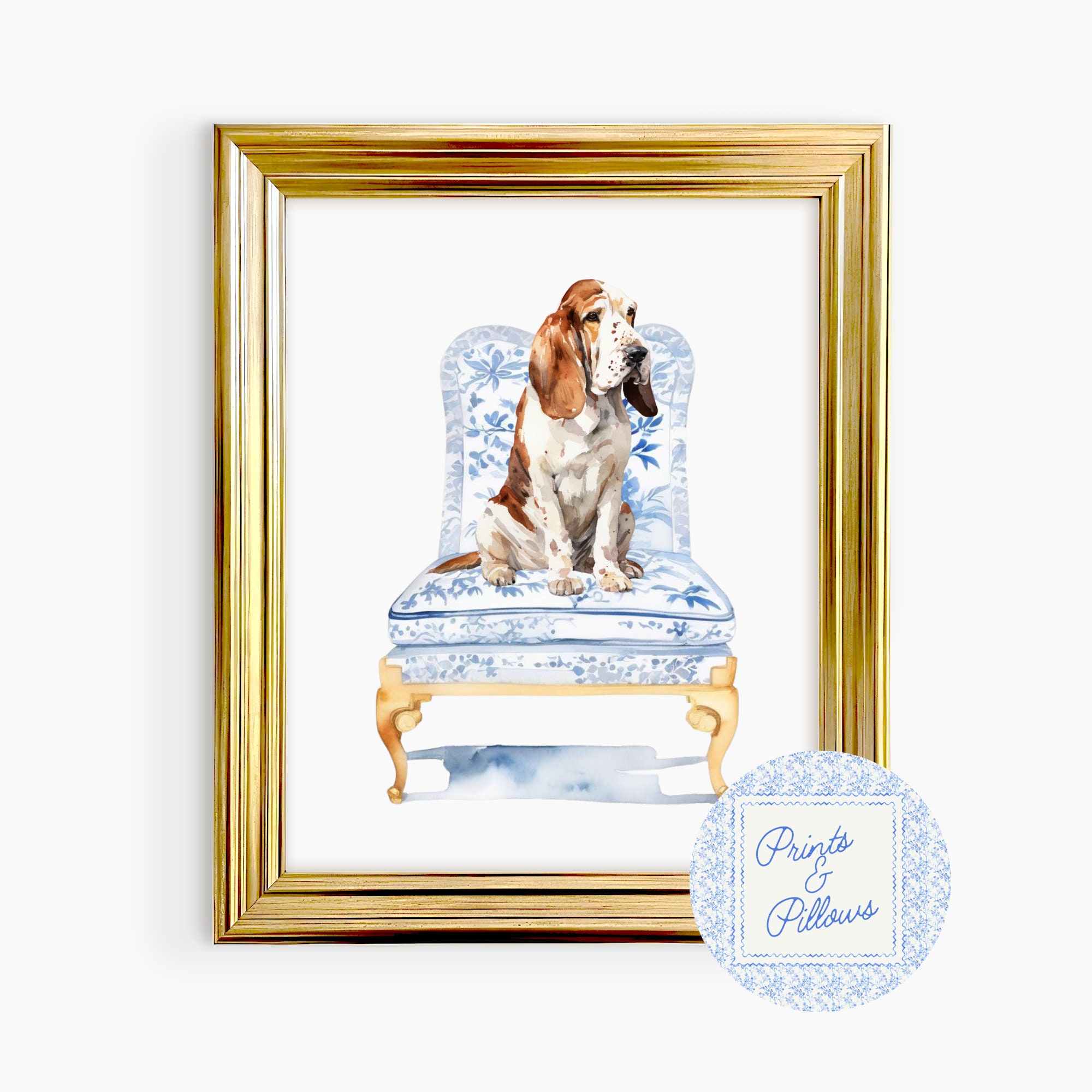 Basset Hound Art Print, Chinoiserie Dog, Preppy Dog Prints, Dog Mom ...