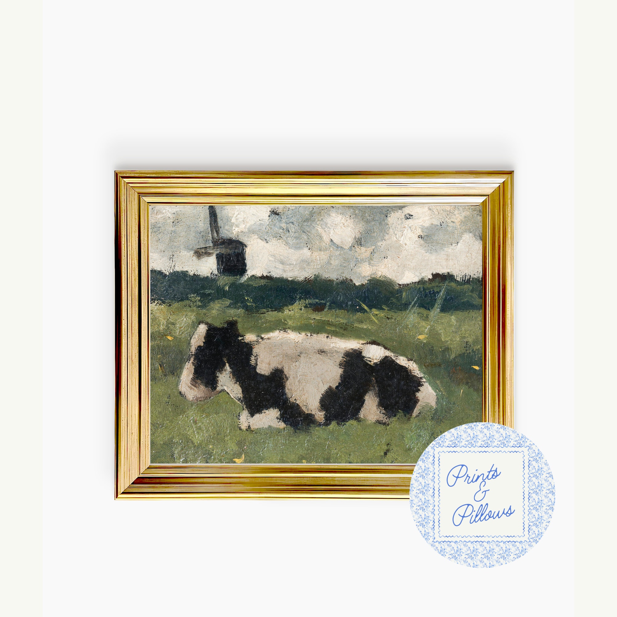 Vintage Cow Painting, Farmhouse Wall Art, Abstract Art, Cottage Core ...
