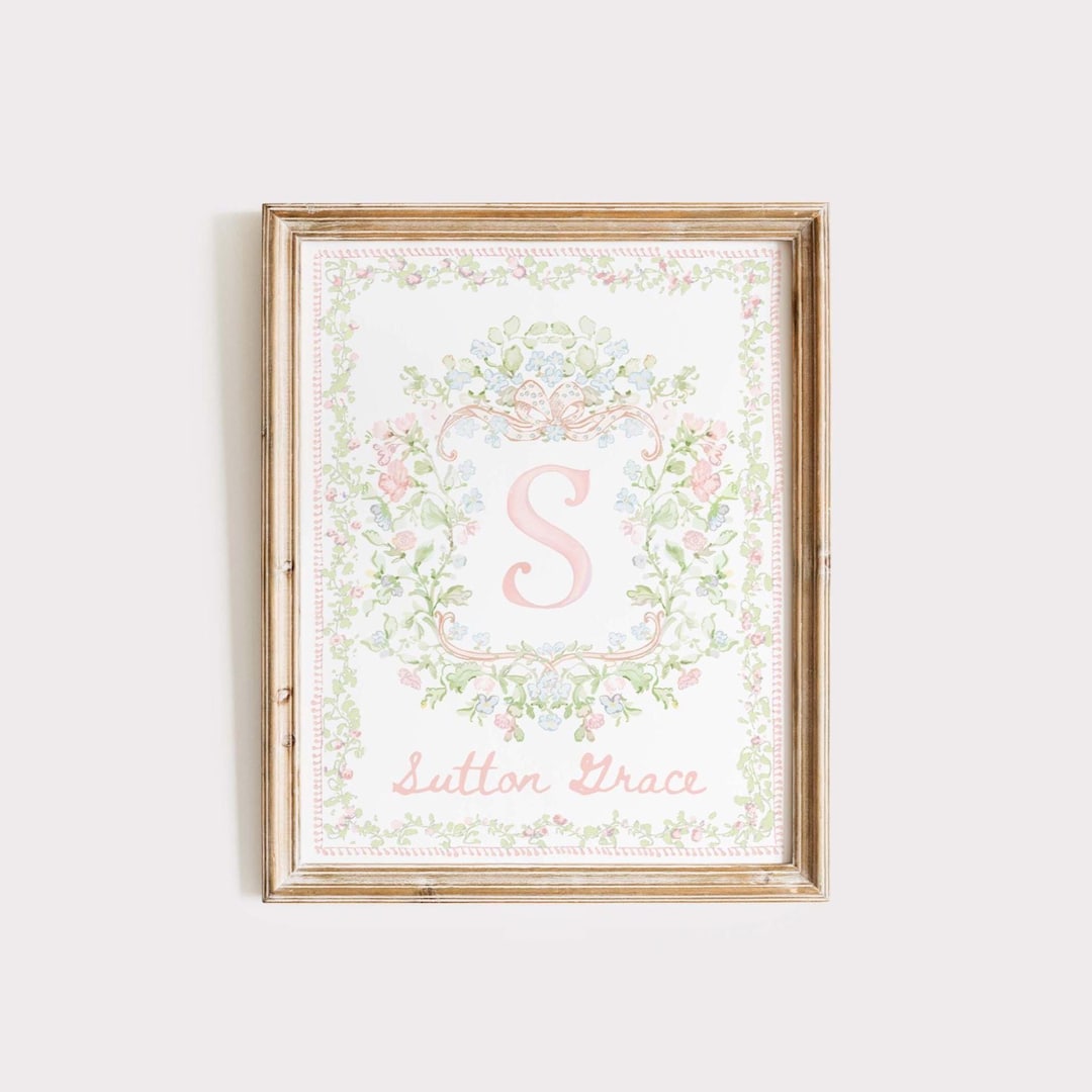 Custom Baby Crest Nursery Art, Personalized Pink Baby Shower Decor ...