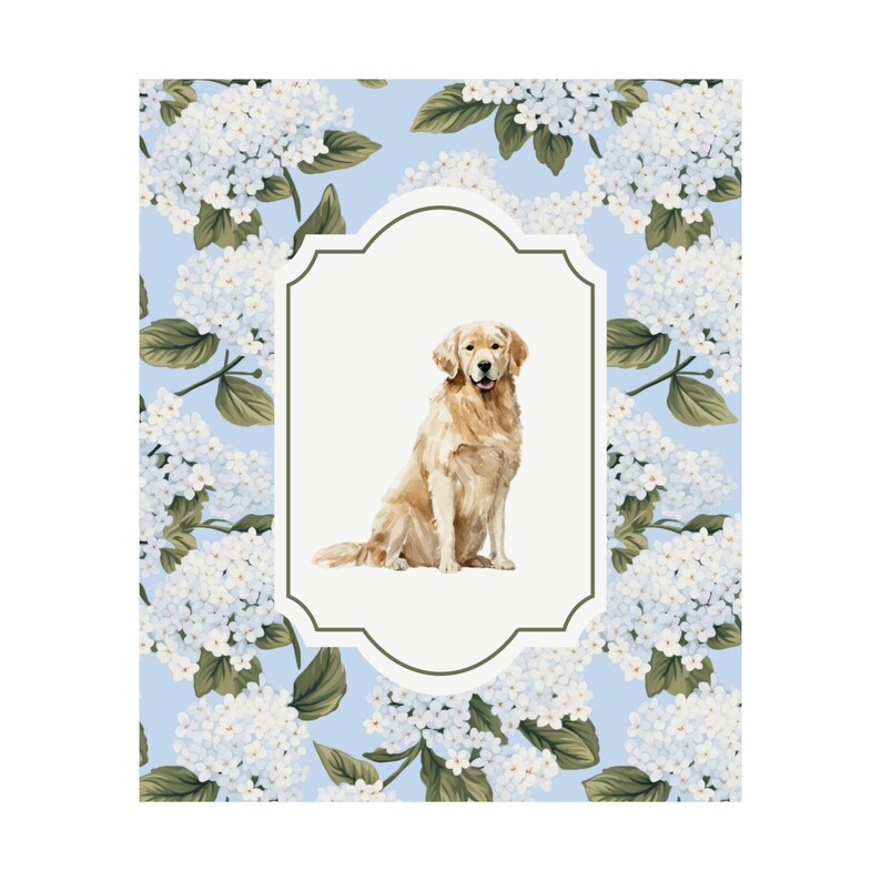 Golden Retriever Art Print, Hydrangea Art, Preppy Wall Decor, Dog Mom ...