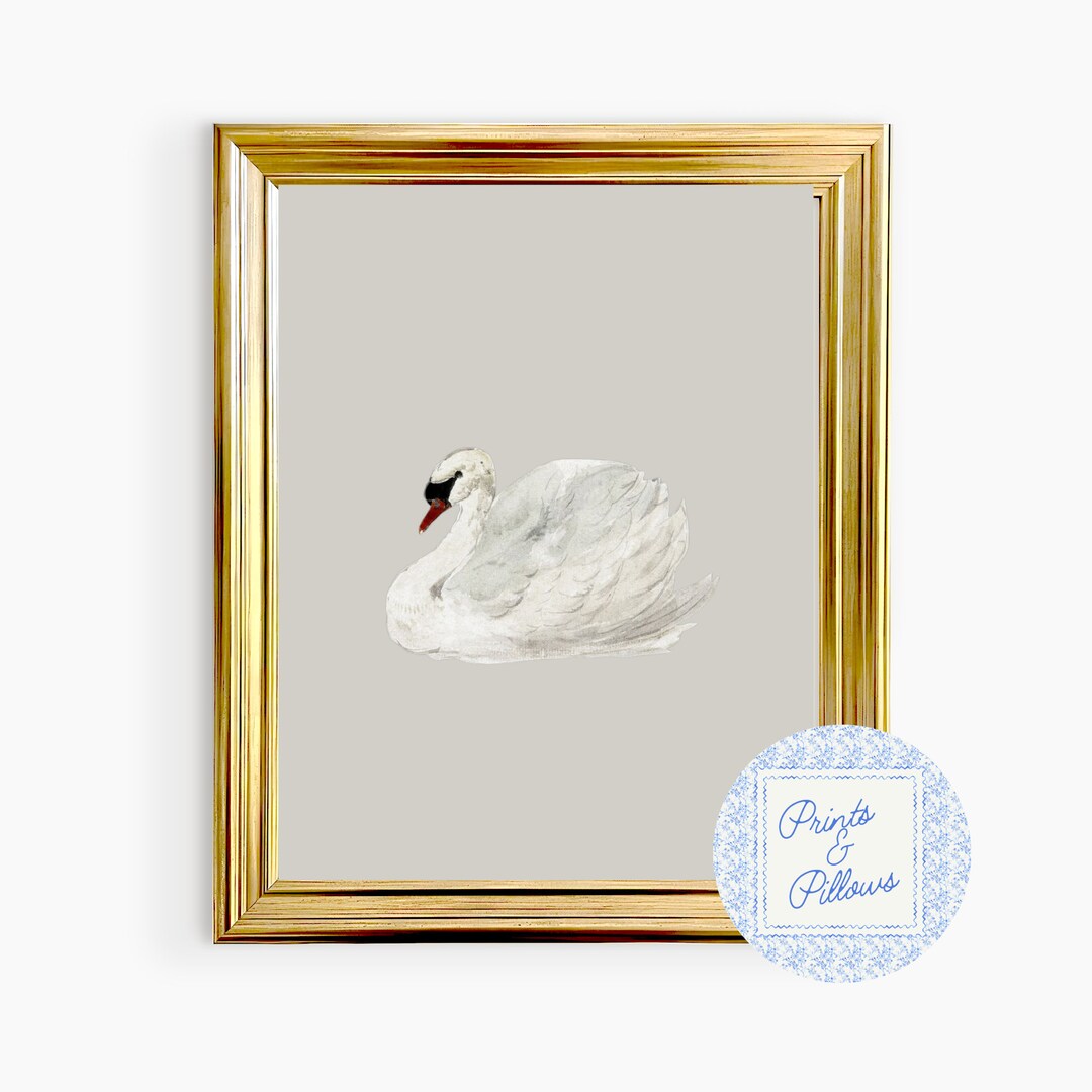 Vintage Gray Swan Art Print, Cottage Core Decor, English Cottage Wall ...