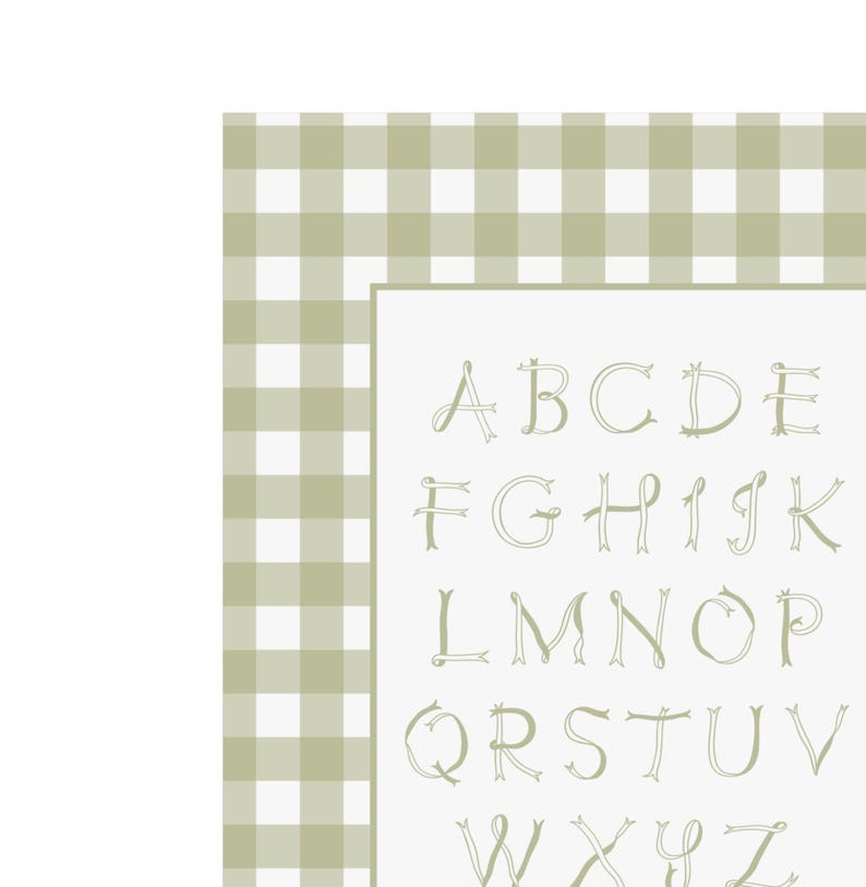 Sage Green Alphabet Poster: Vintage Gingham Nursery Wall Art - Etsy