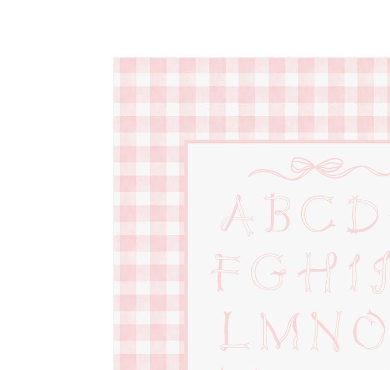 Pink Alphabet Poster Nursery Wall Art Gingham Baby Girl Room ...