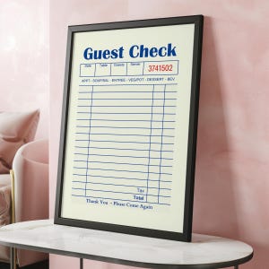Blank Guest Check Art Print, Trendy Wall Art, Guest Check Print ...