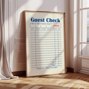 Blank Guest Check Print, Trendy Wall Art, Restaurant Receipt ...