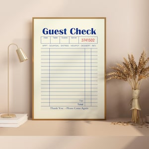 Blank Guest Check Print, Trendy Wall Art, Restaurant Receipt ...