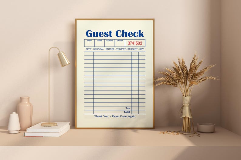 Blank Guest Check Art Print, Trendy Wall Art, Guest Check Print ...