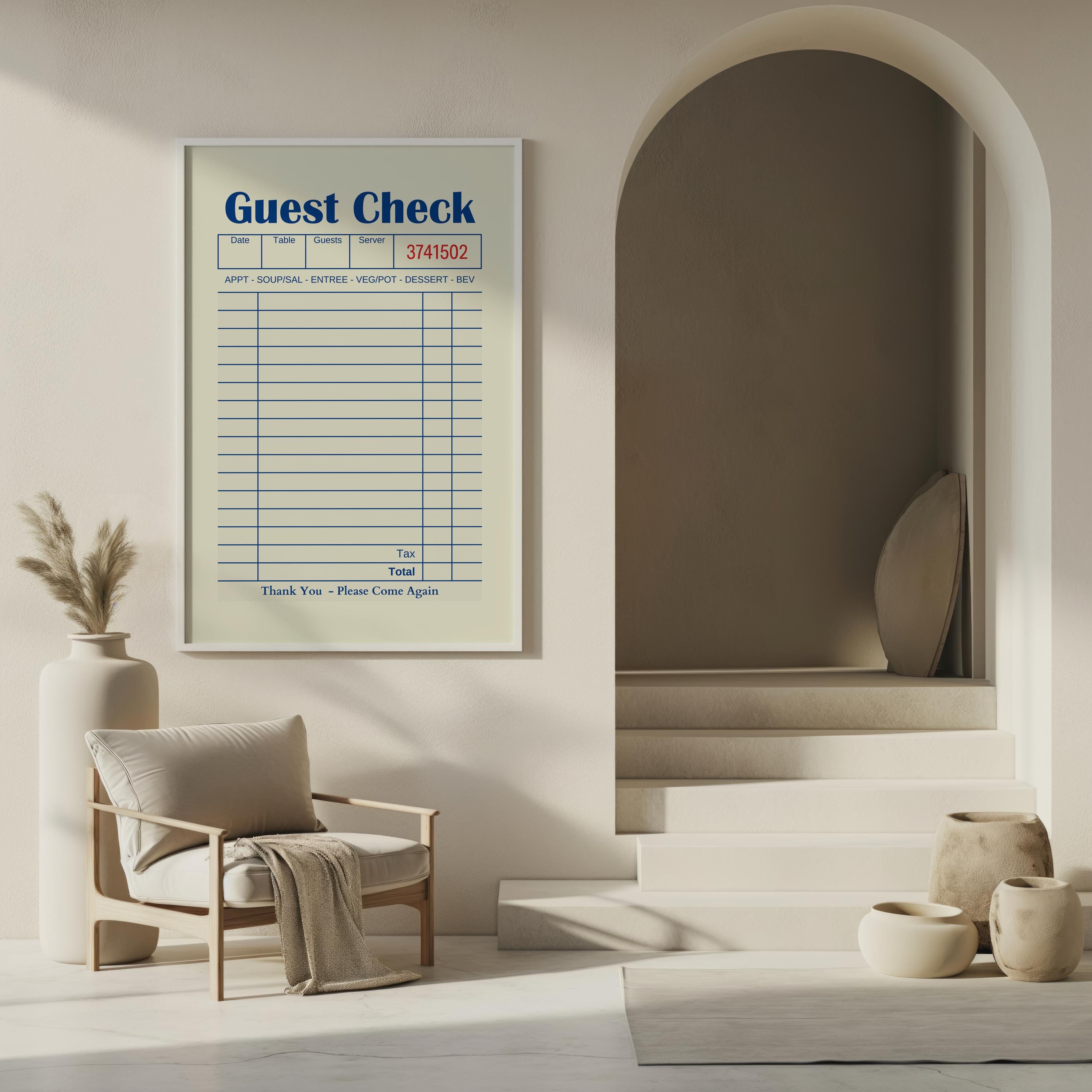 Blank Guest Check Print, Trendy Wall Art, Restaurant Receipt ...