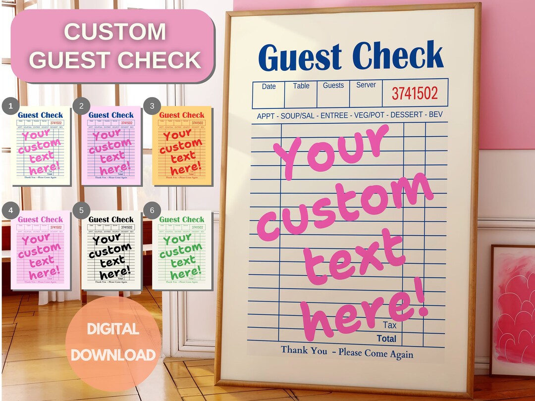 Custom Guest Check Art Print, Trendy Wall Art, Guest Check Print ...
