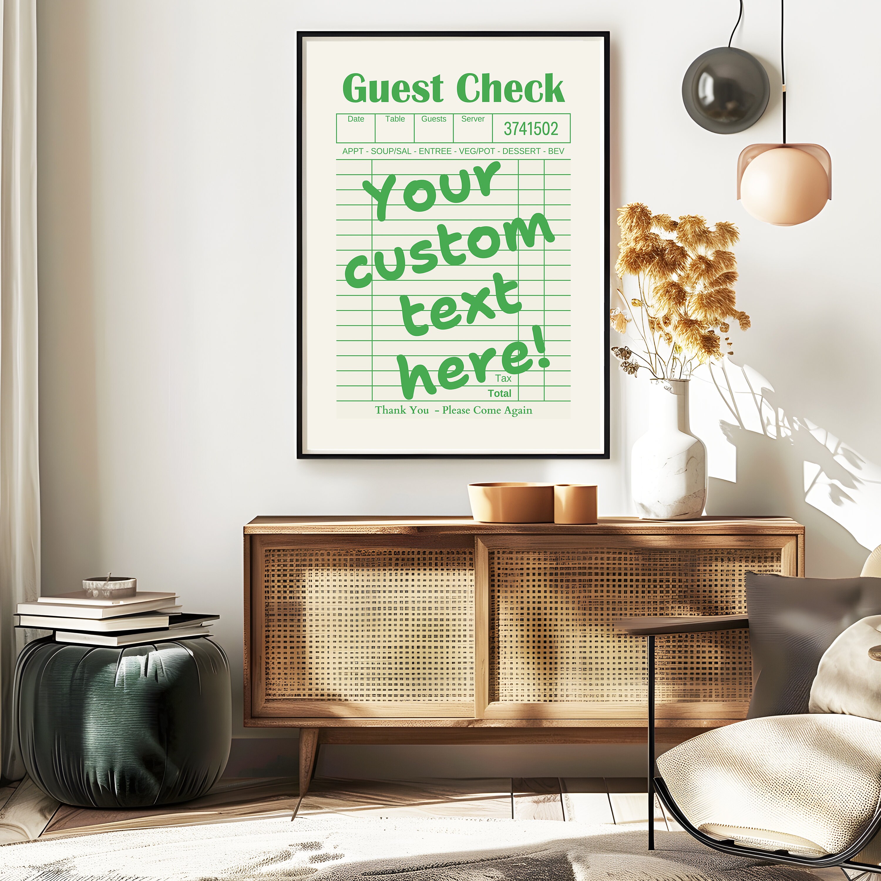 Custom Guest Check Art Print, Trendy Wall Art, Guest Check Print ...