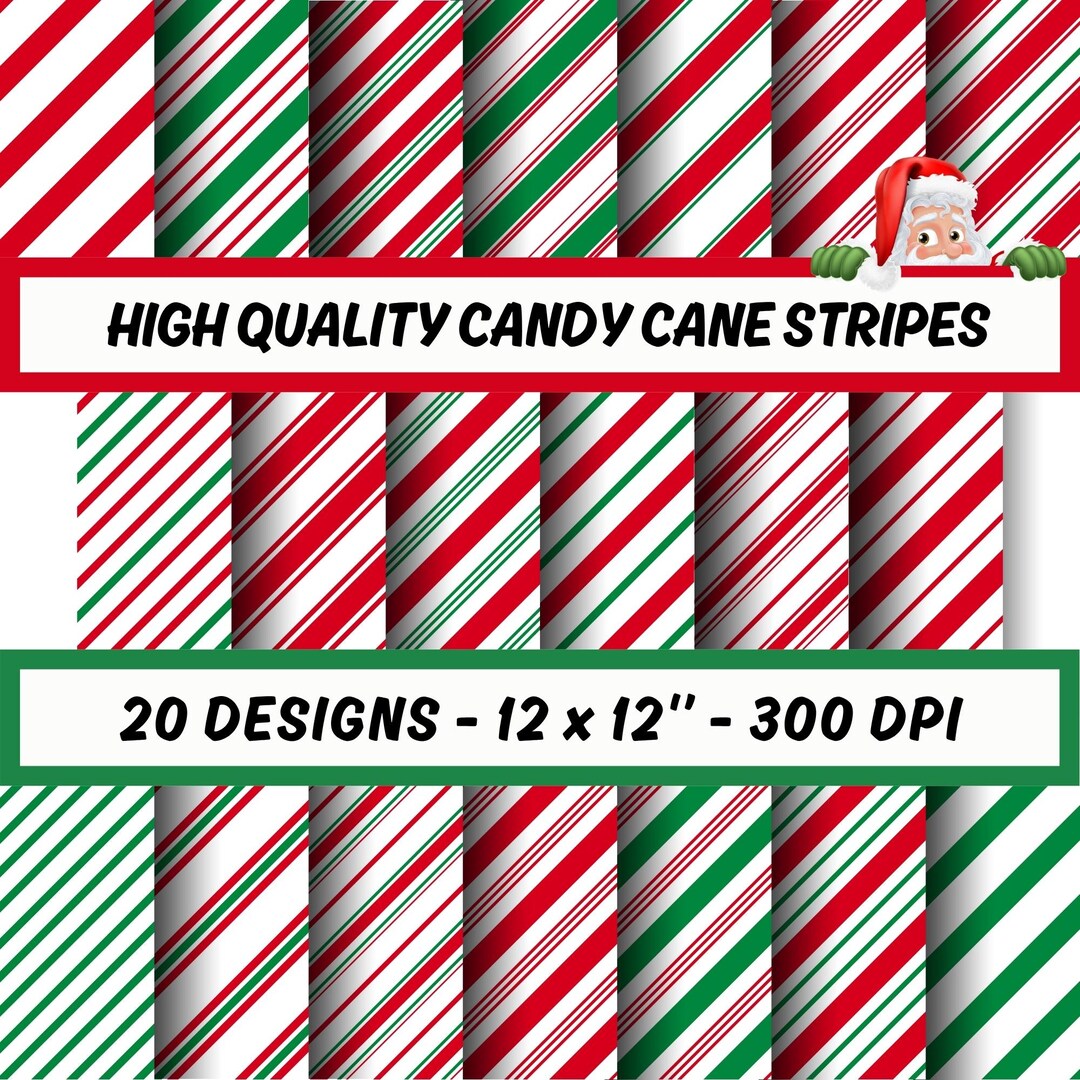 Seamless Candy Cane Stripe Bundle, Christmas Paper, Red Green Printable ...