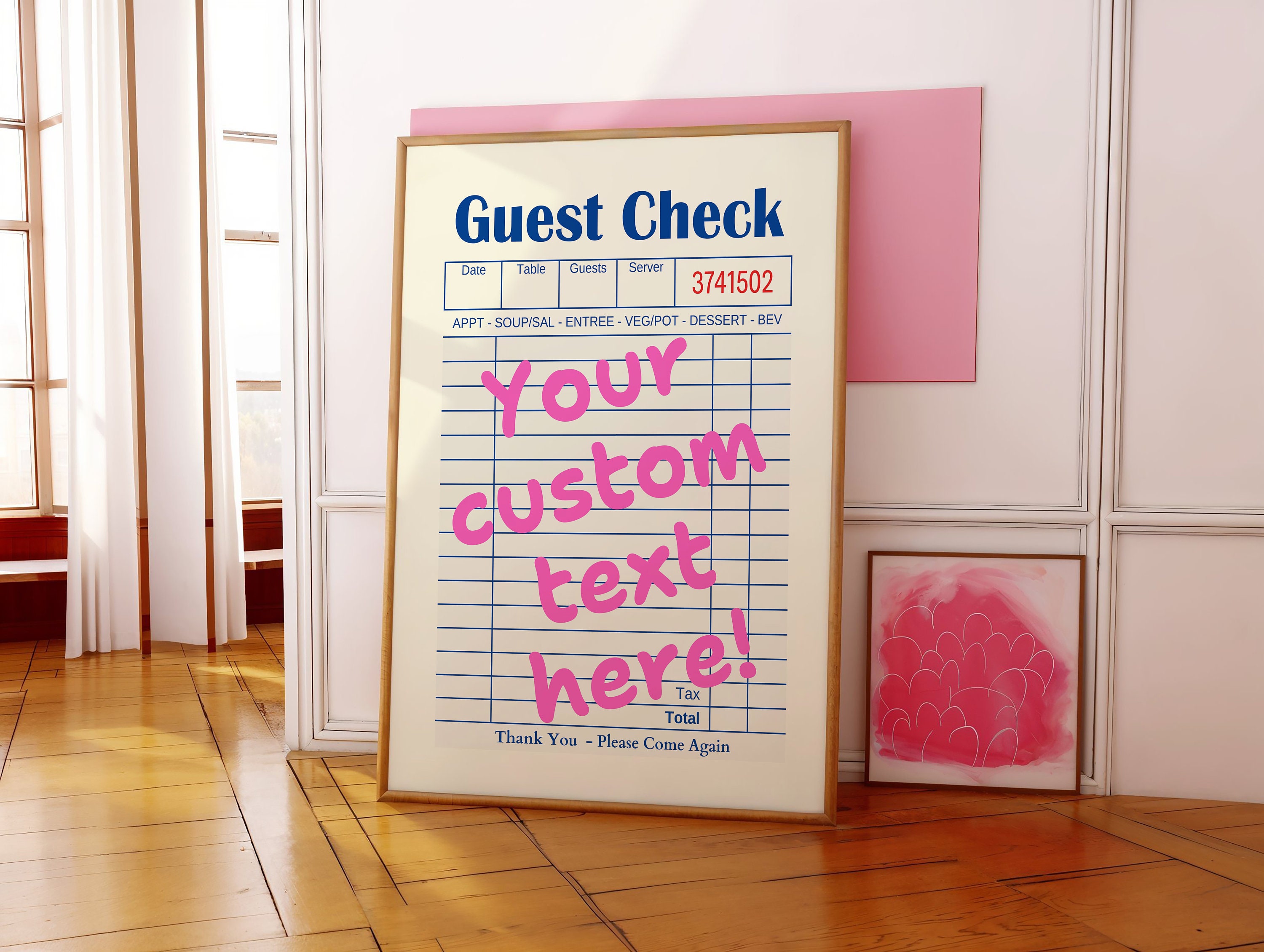 Custom Guest Check Art Print, Trendy Wall Art, Guest Check Print ...