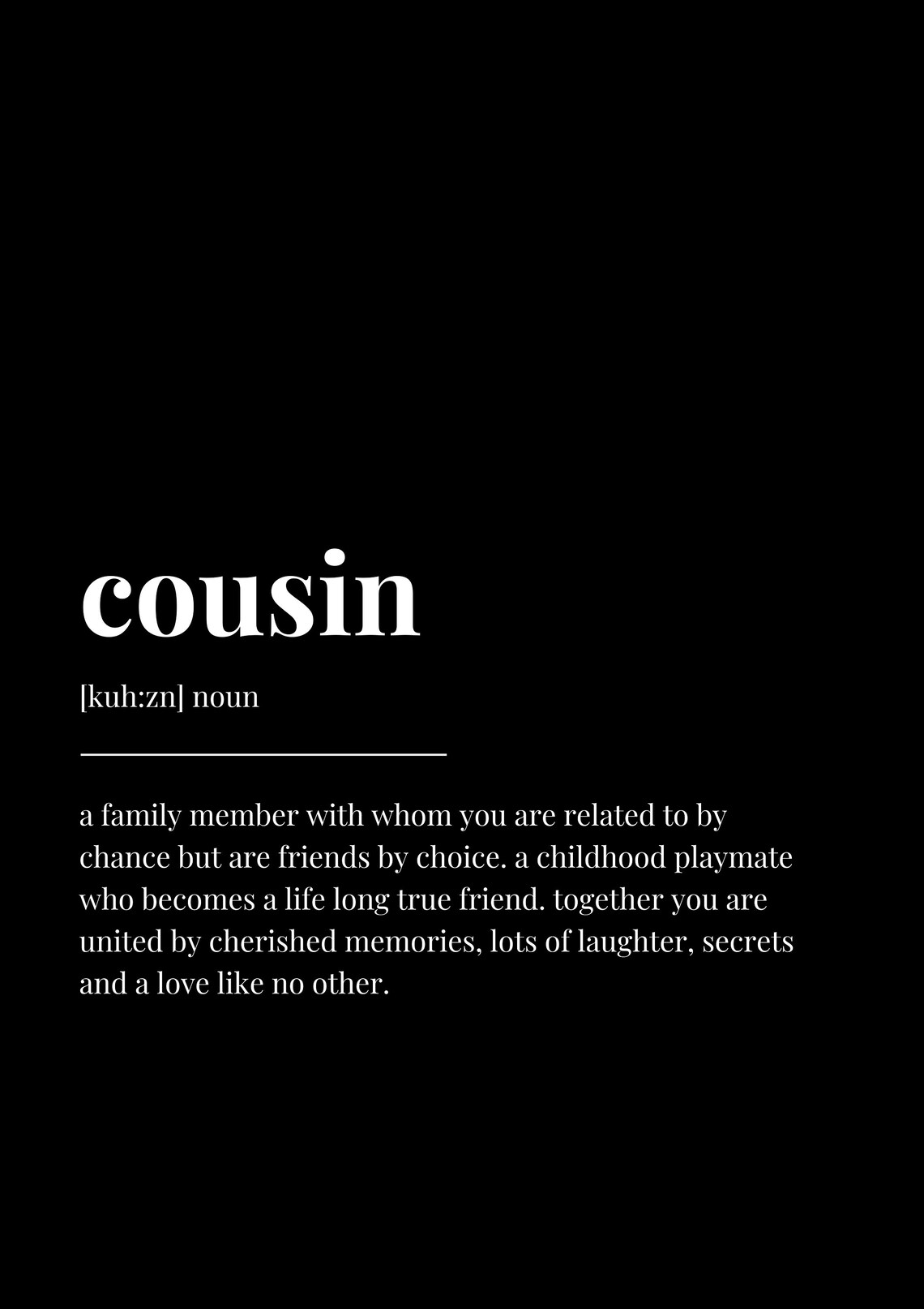 Cousin Definition Print Printable Wall Art Print Definition Print Quote ...