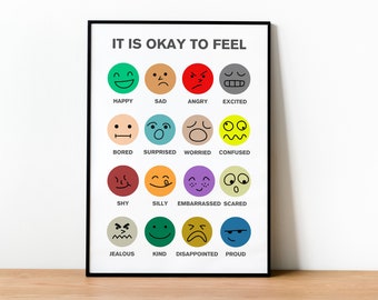 It's Okay to Feel, Boho Classroom Decor, Feelings Chart Poster, My ...