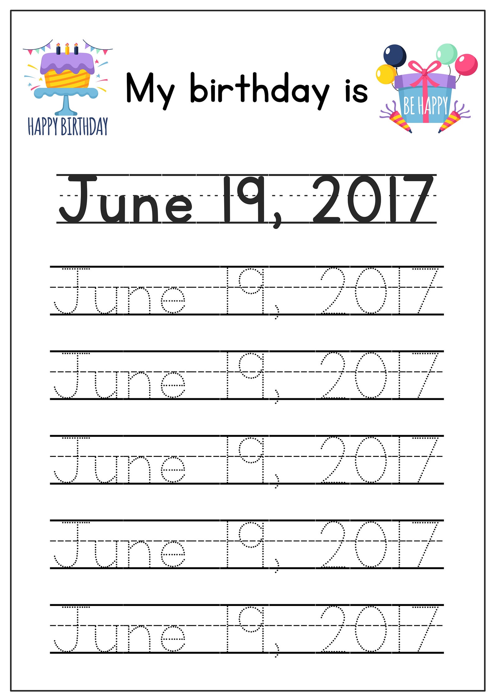 Birthday Tracing Worksheet | My Birthday Tracing | My Birthday is ...