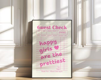 Guest Check Poster, Guest Check Print, Red Trendy Preppy Aesthetic Print, Retro Wall Art, Girly ...