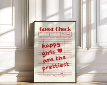 Guest Check Poster, Guest Check Print, Red Trendy Preppy Aesthetic ...