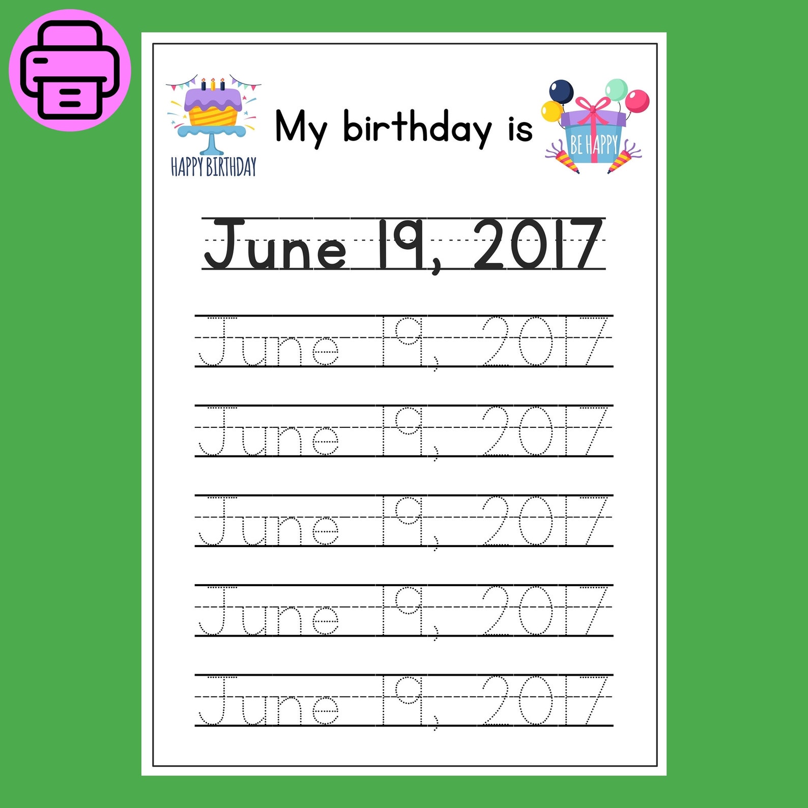 Birthday Tracing Worksheet | My Birthday Tracing | My Birthday is ...
