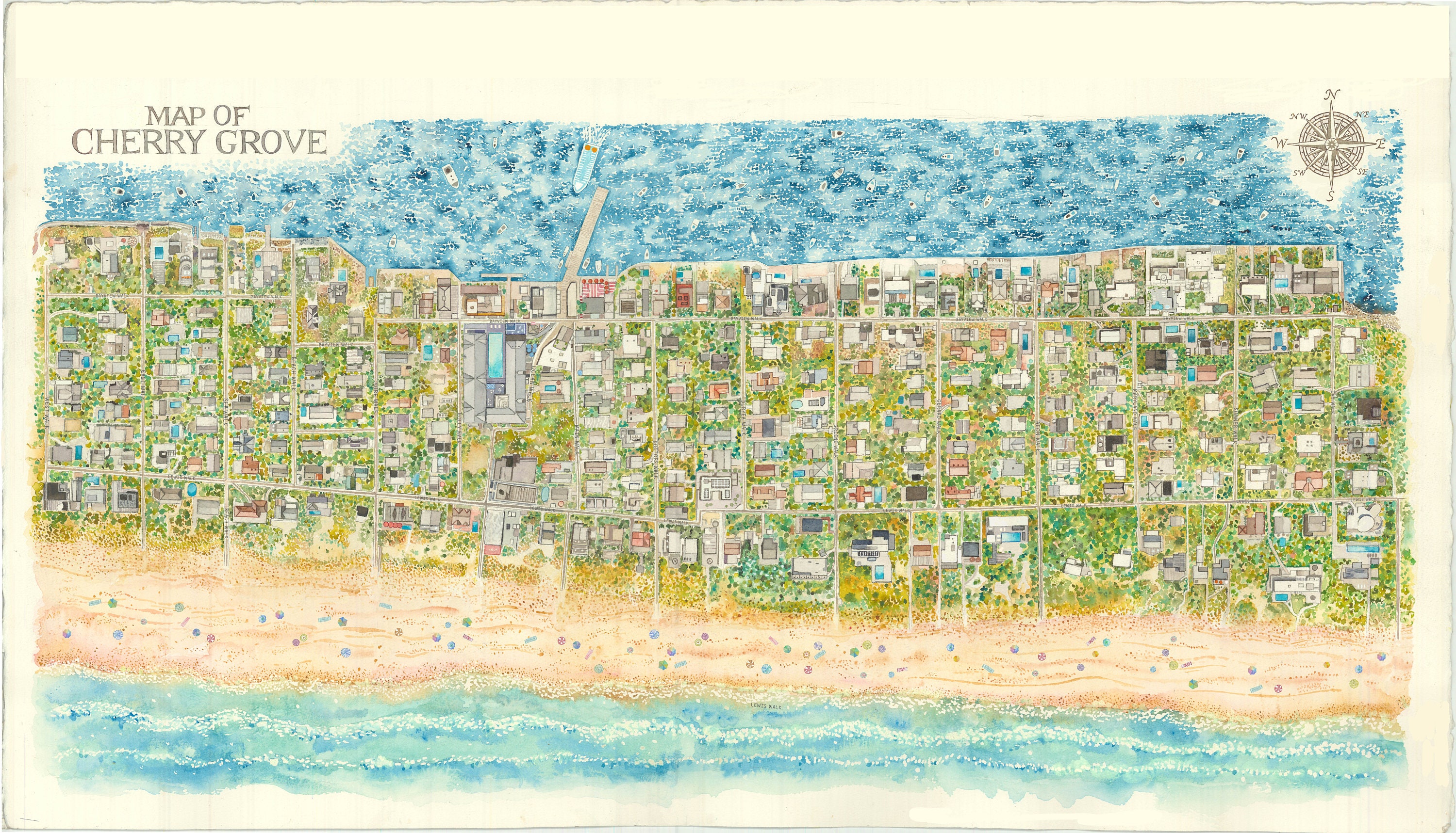 Handpainted Map of Cherry Grove Fire Island - Etsy