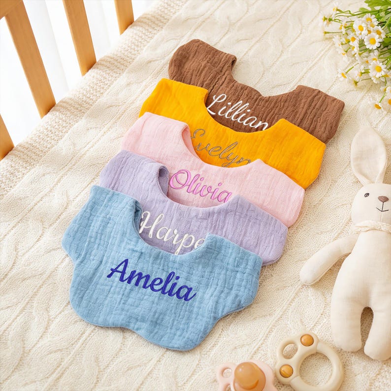 Personalized Petal Baby Bib, Embroidered Name Baby Bib, Custom Baby ...