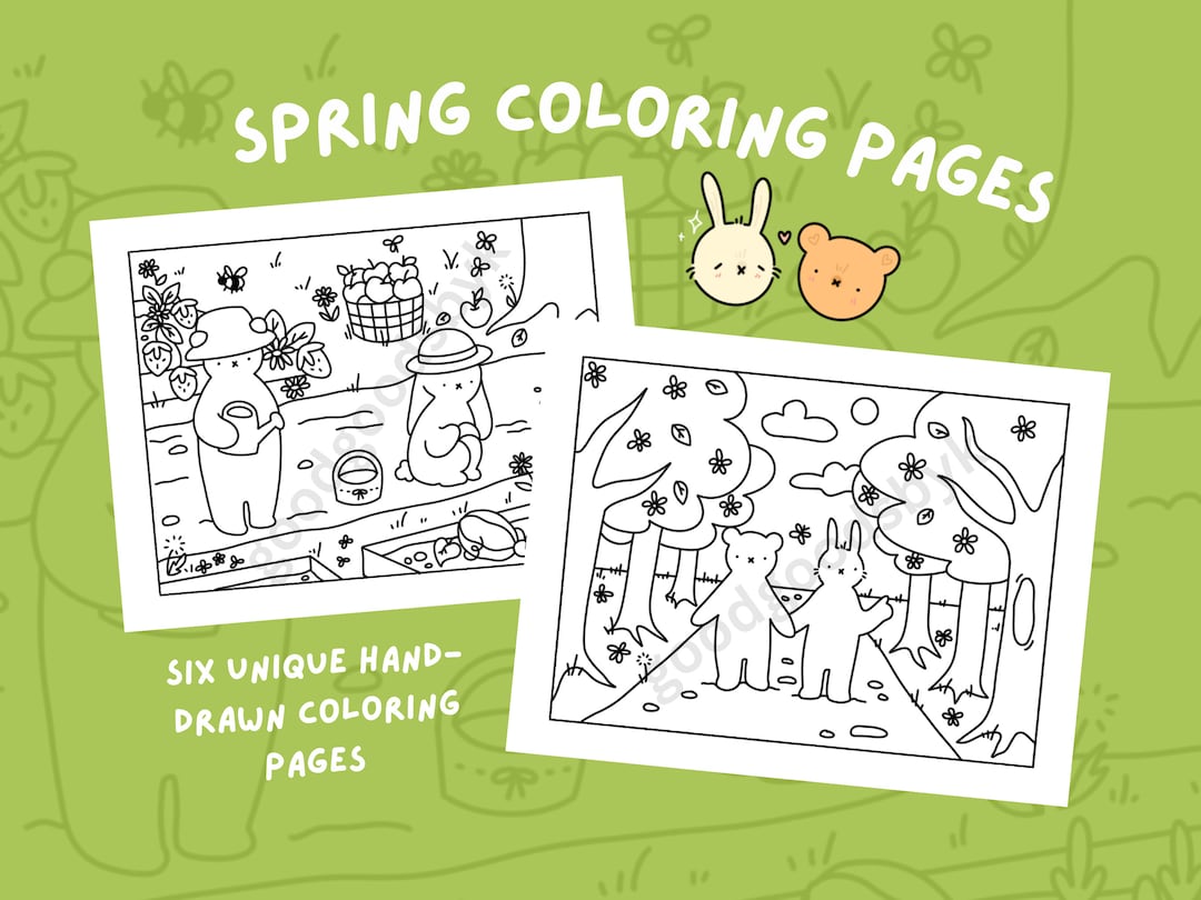 Spring Coloring Pages 5 Pages Cute Coloring Pages for Kids and Adults ...
