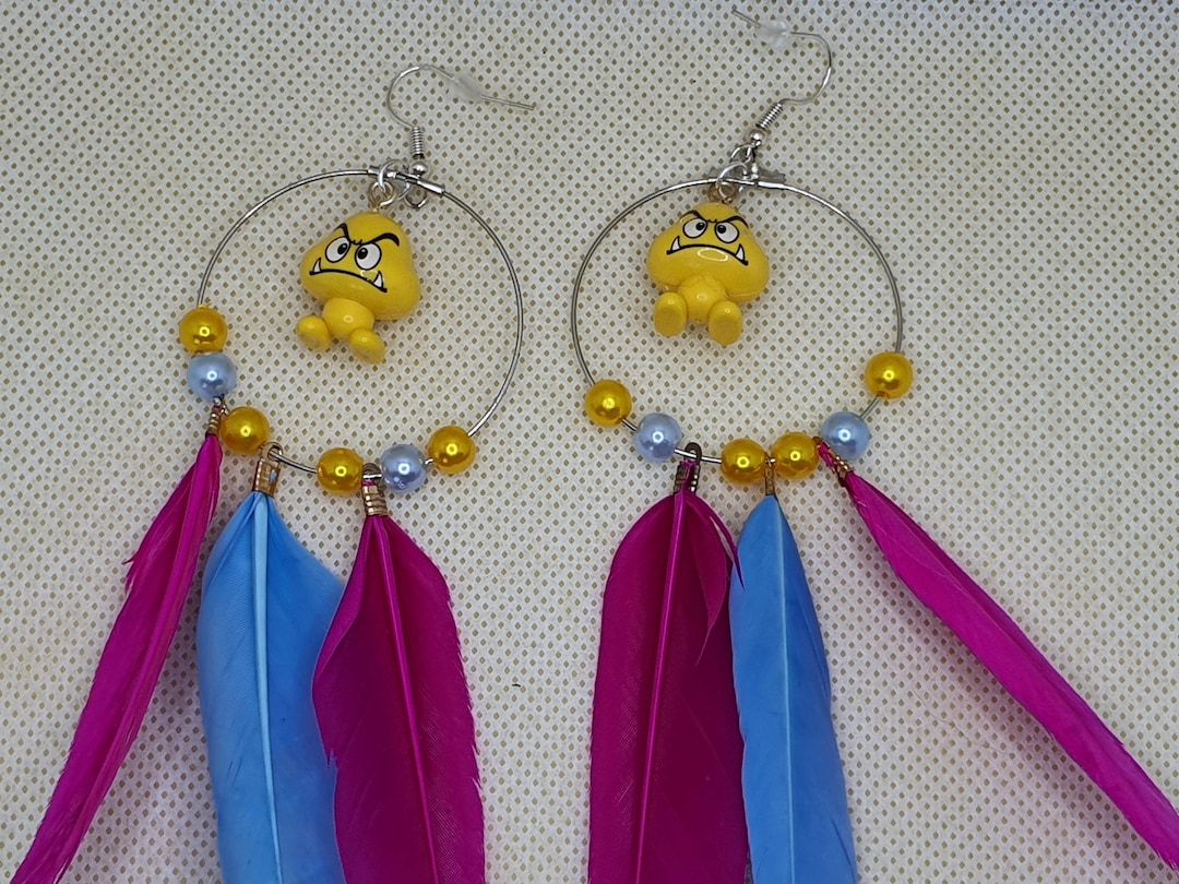 Super Mario Bros, Yellow Goomba, Hoop Earrings. - Etsy