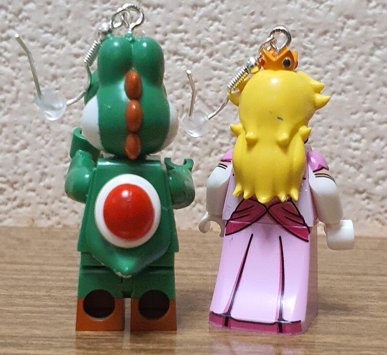 Yoshi and Princess Peach, Super Mario, Minifigure Earrings. - Etsy