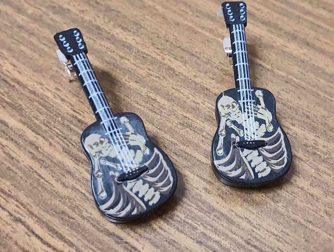 Disney Coco Skeleton Guitar Minifigure Stud Earrings. - Etsy