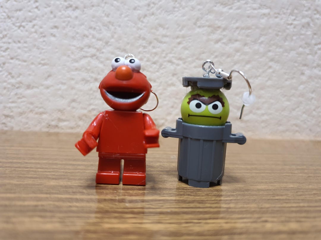 Elmo and Oscar Grouch Minifigure Earrings. - Etsy
