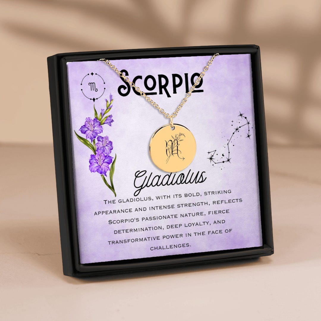 Scorpio Floral Engraved Zodiac Necklace Custom Message Personalized ...