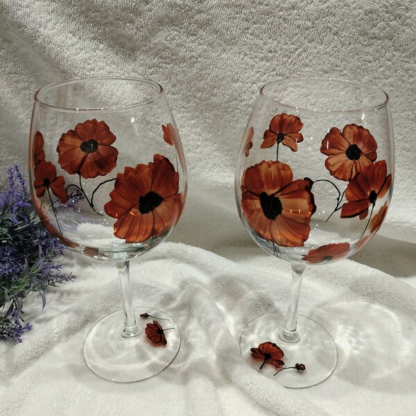 Poppy Painted Wine Glasses - Etsy