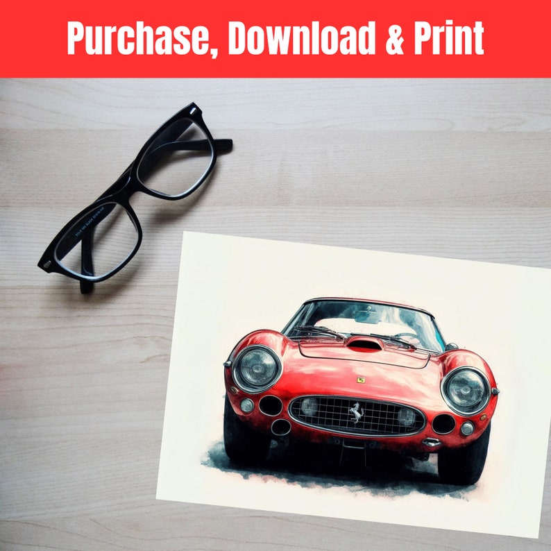 FERRARI 250 GTO WATERCOLOUR Print Digitial Download Home Decor Print ...