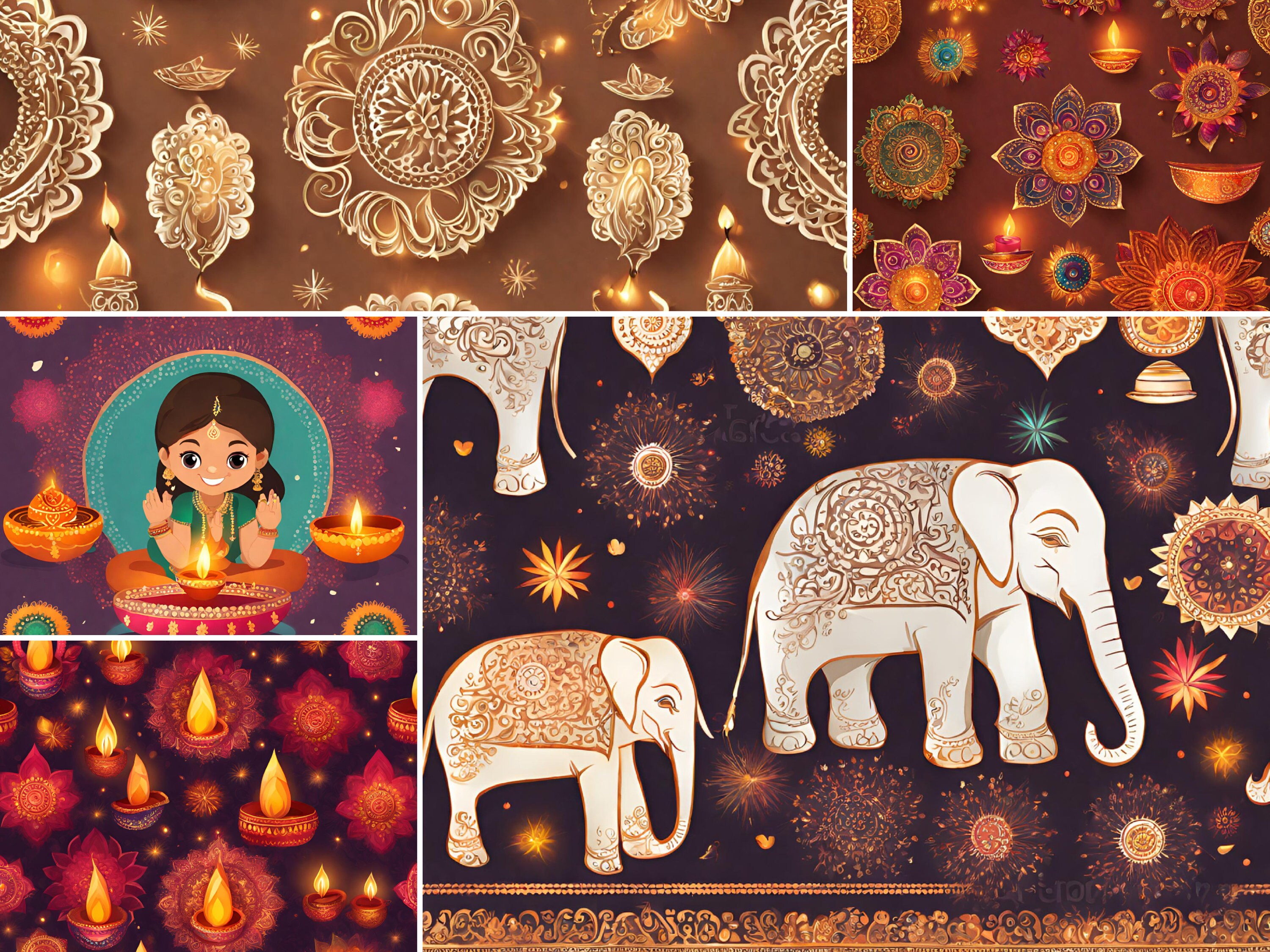 20 Diwali Digital Clipart - Commercial Use - Scrapbook Paper - Seamless ...