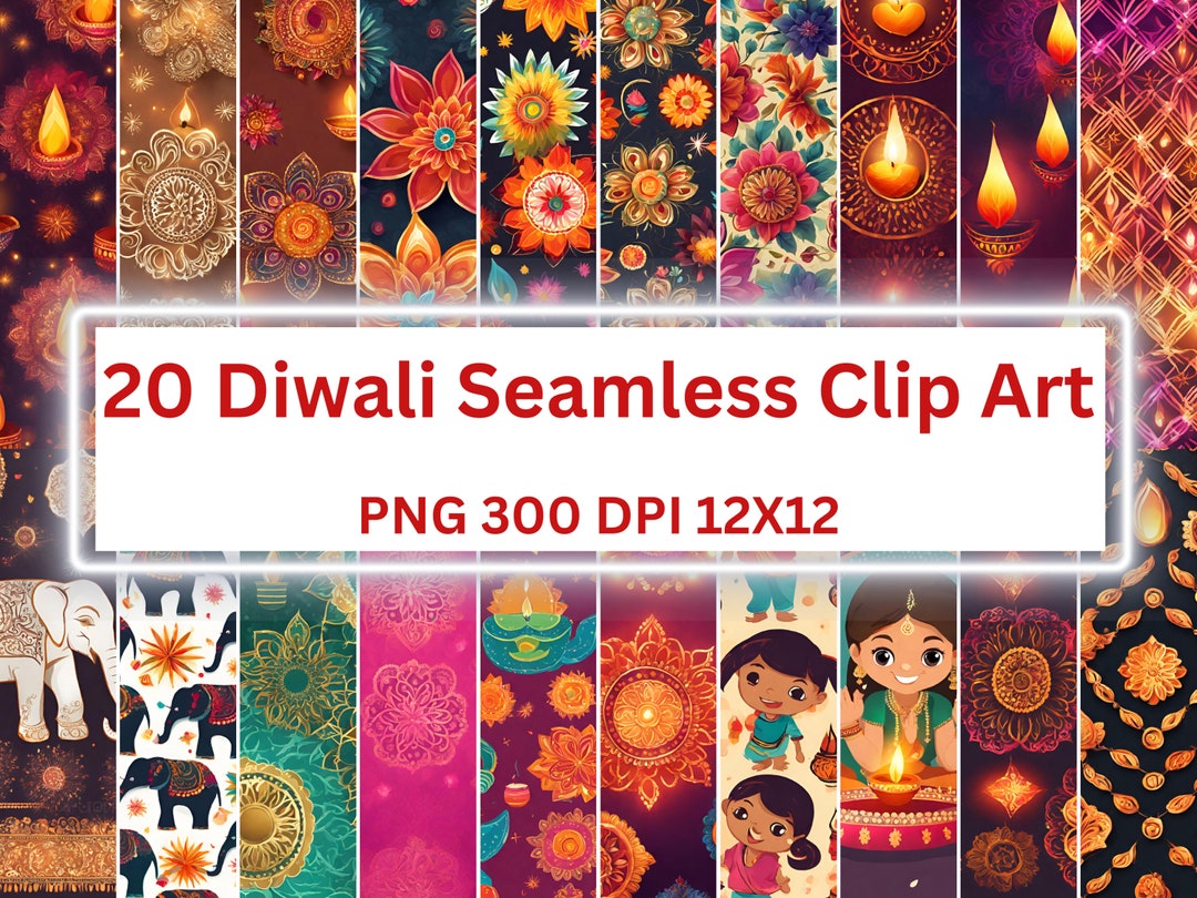20 Diwali Digital Clipart - Commercial Use - Scrapbook Paper - Seamless ...