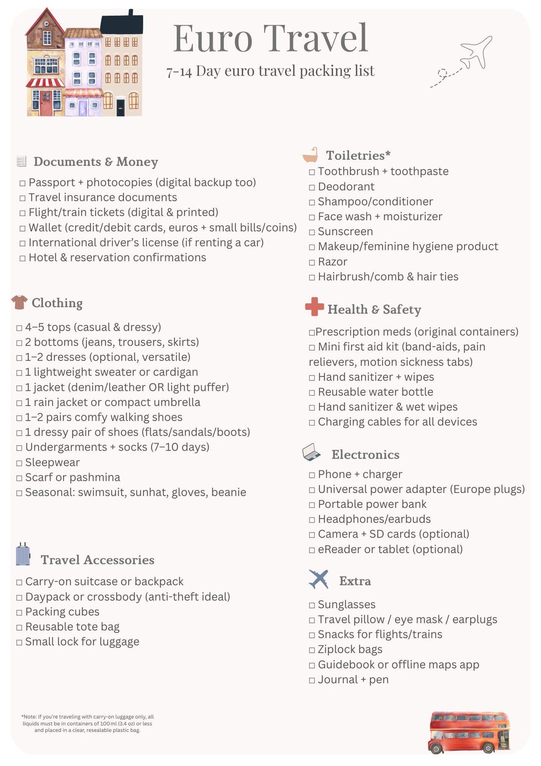 Ultimate Europe Packing List Printable Travel Checklist for Europe ...