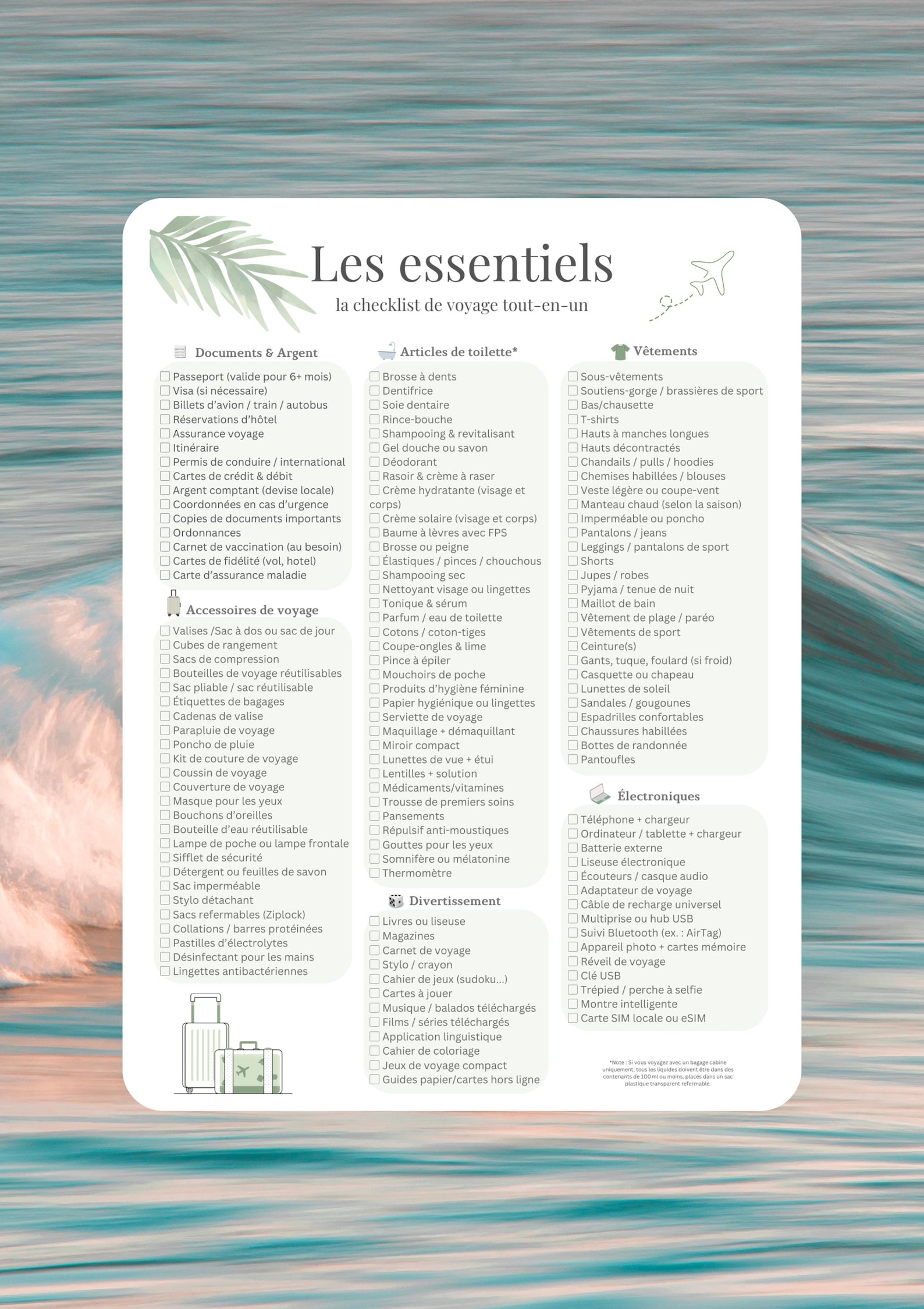 Checklist De Voyage à Imprimer Français – Liste Valise PDF Bohème ...