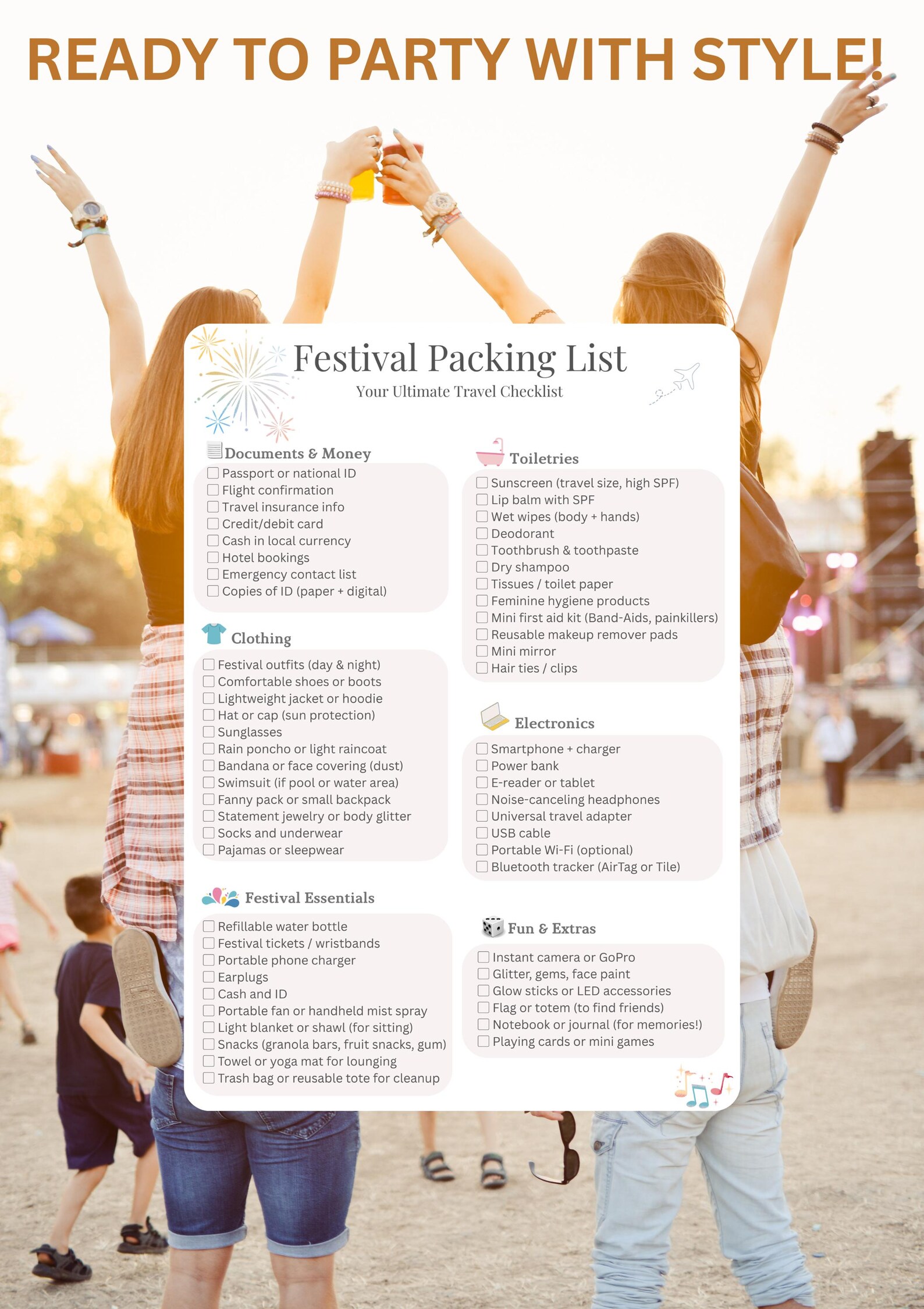 Festival Packing List | Printable PDF Checklist for Music Festivals ...