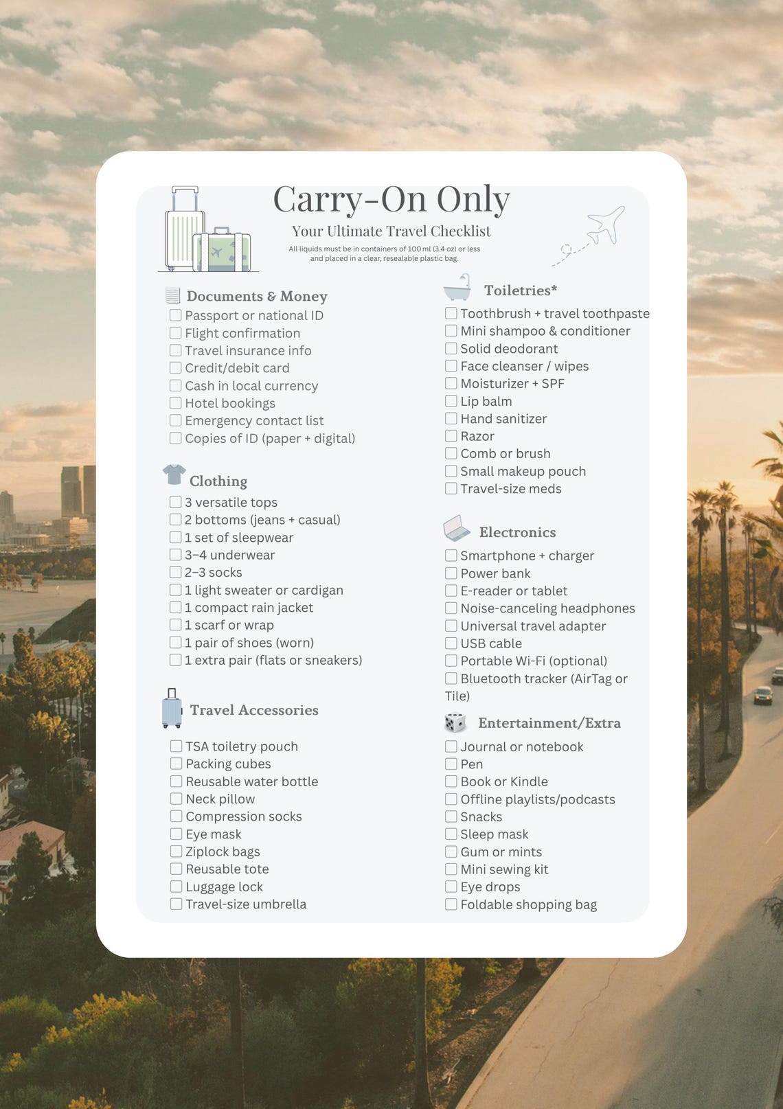 Carry-on Travel Packing List – Minimalist Printable Checklist Pdf ...