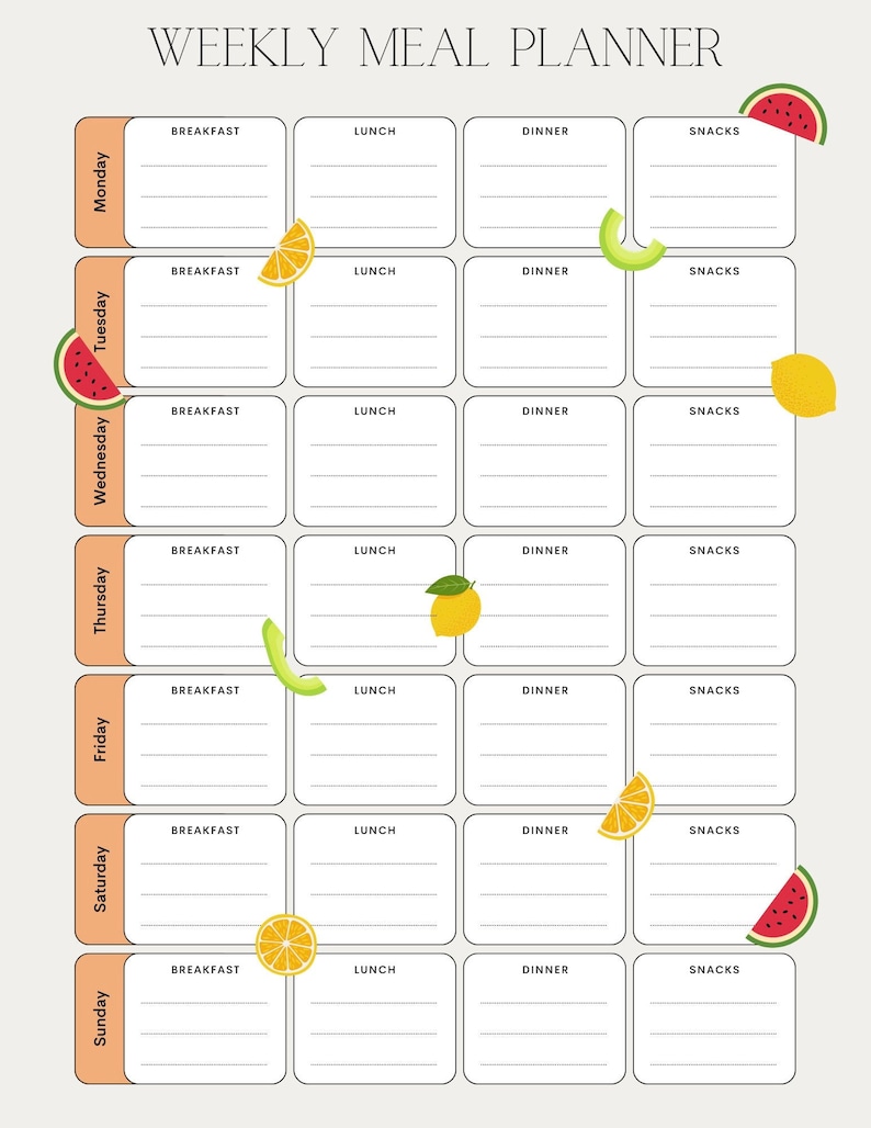 Weekly Meal Plan Planner - Etsy