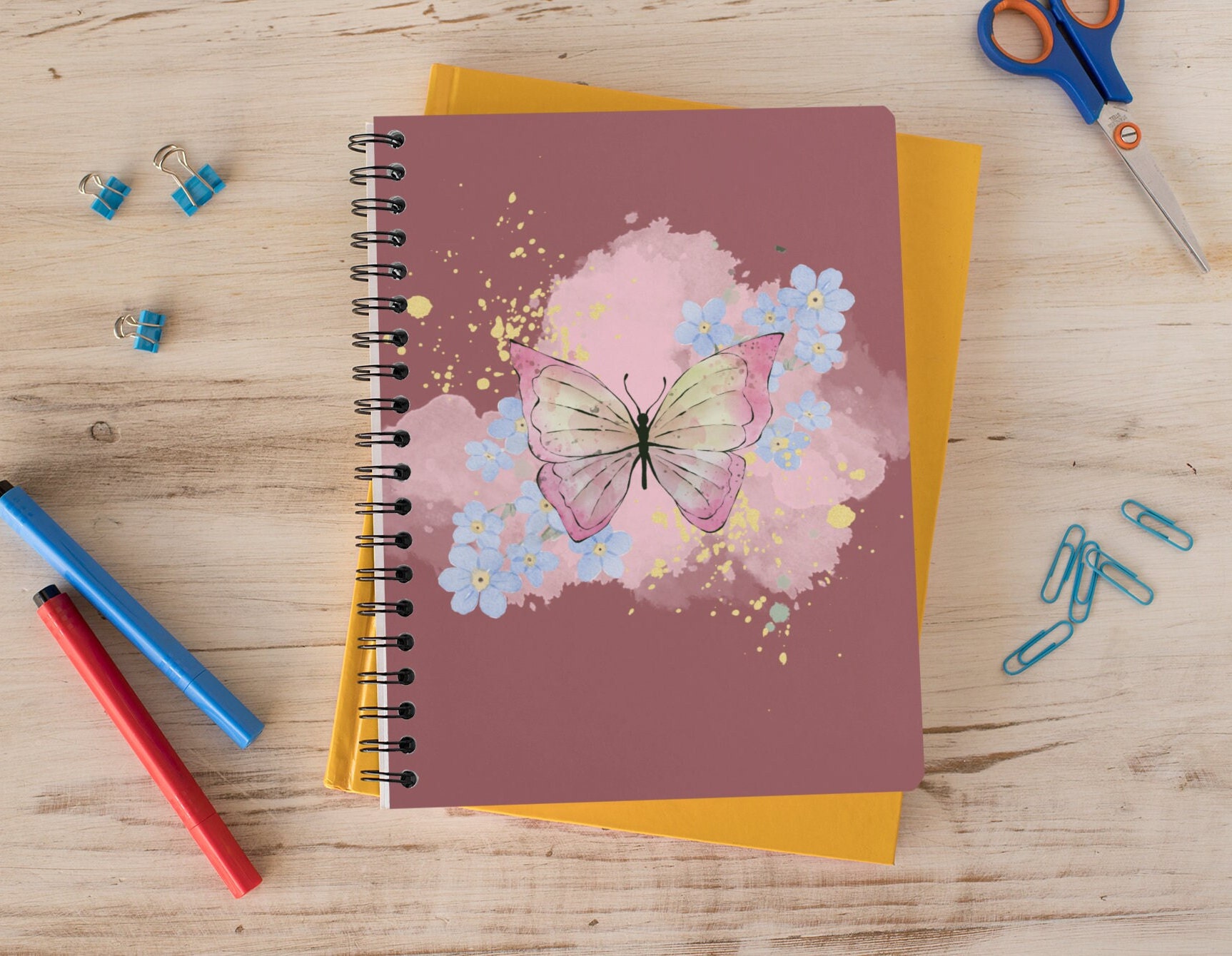 Colorful Butterfly and Watercolor Splash Spiral Notebook for Artistic ...