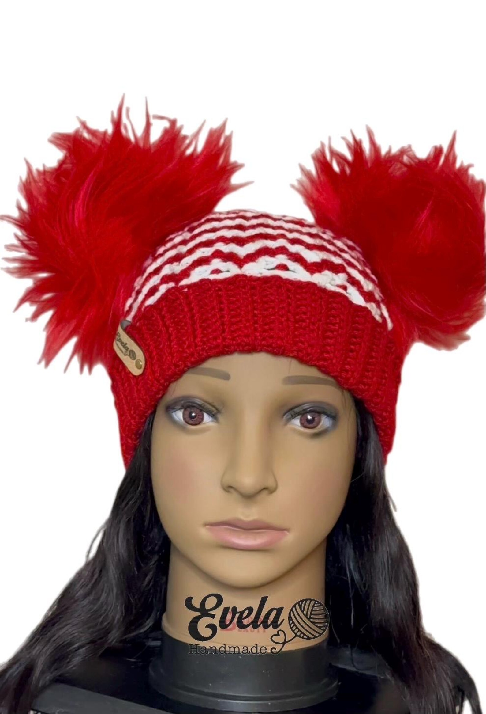 Alesha Double Brim Beanie With Two Pom-poms - Etsy