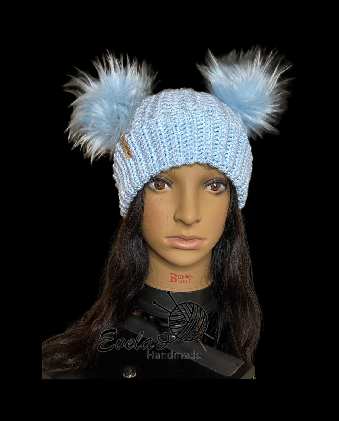 Alesha Double Brim Beanie With Two Pom-poms - Etsy