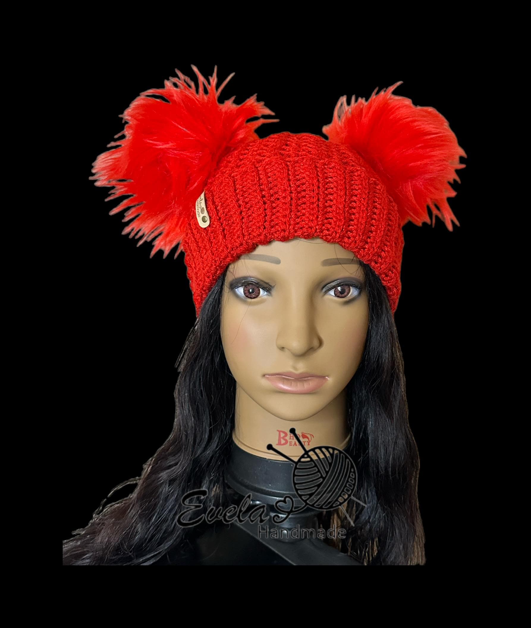 Alesha Double Brim Beanie With Two Pom-poms - Etsy